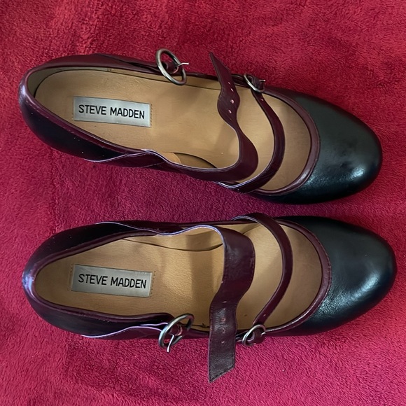 Steve Madden | Shoes | Steve Madden Burgundyblack Mary Janes Double ...